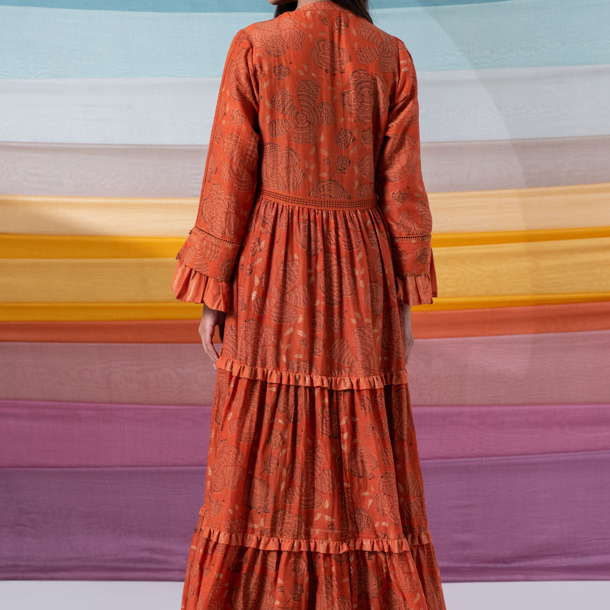 Ethereal rust cotton silk tiered shrug / jacket – bidishaadhikaryy